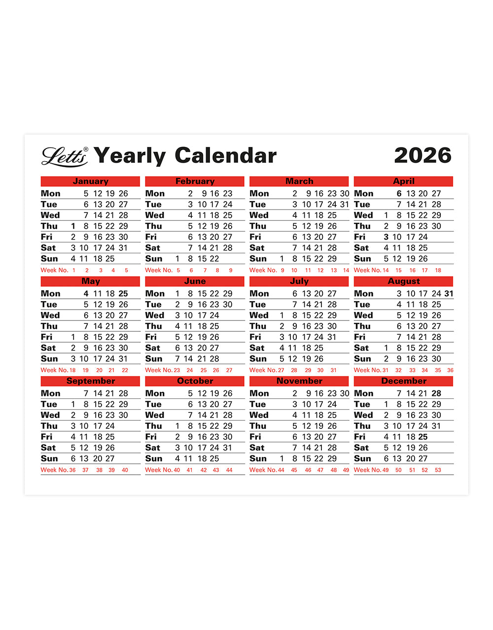 Business Calendar Yearly Diary 2026 | Year to view | Letts of London ...